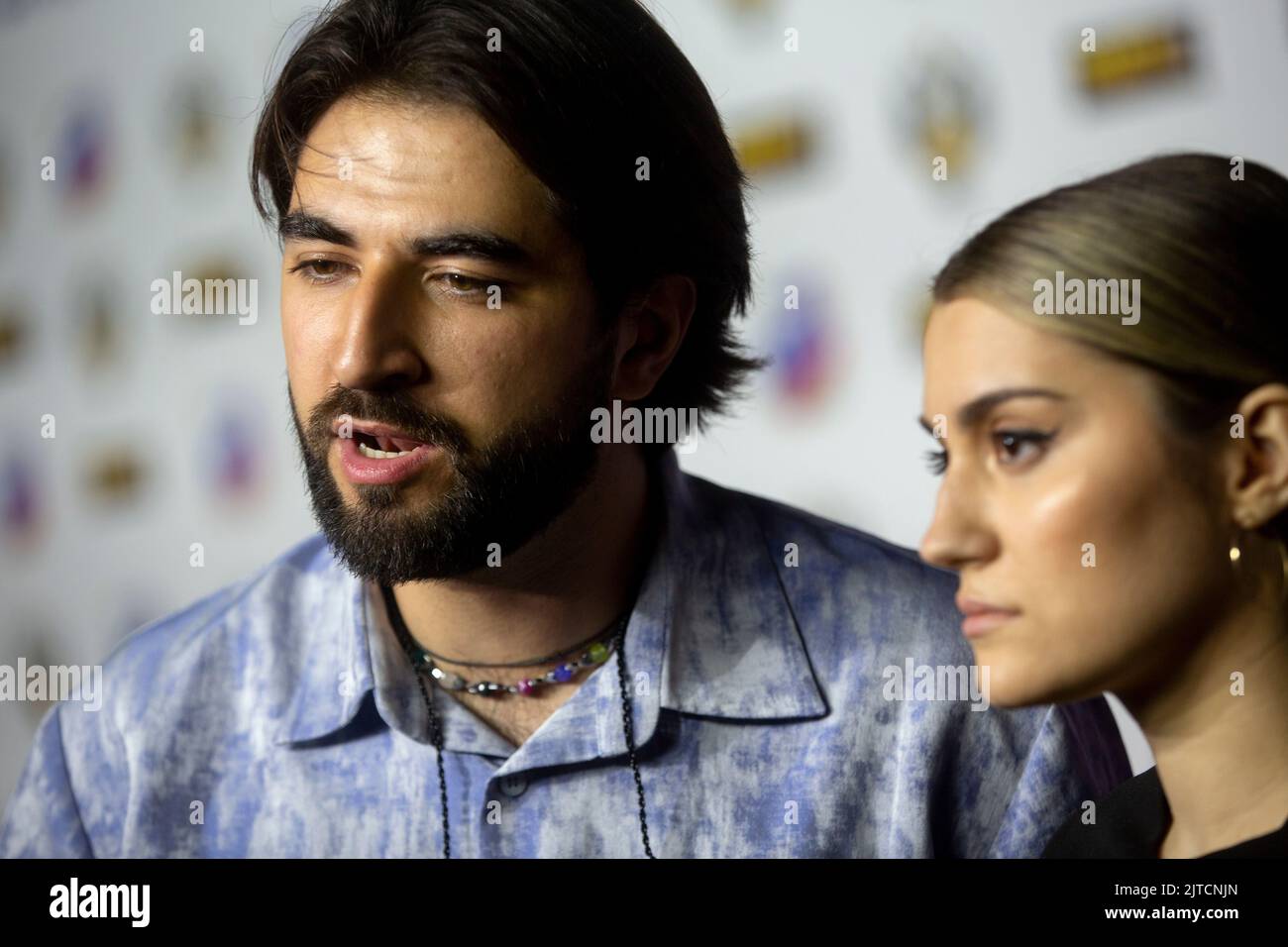 Moscow, Russia. 29th of August, 2022. Duet Elman & Mona gives interviews to a media before a ...