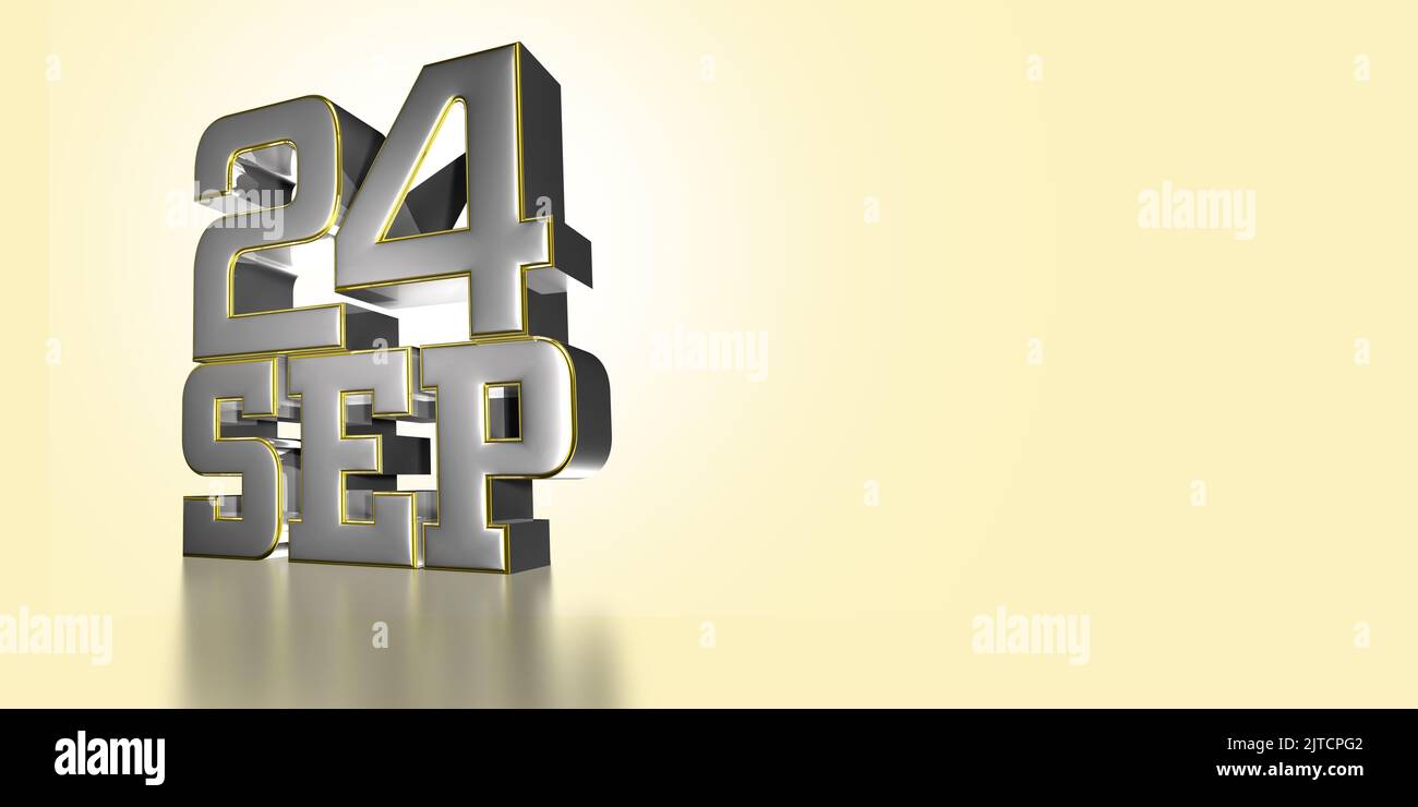Sep 24 th.Day 24 of September month stainless steel gold rim 3D ...