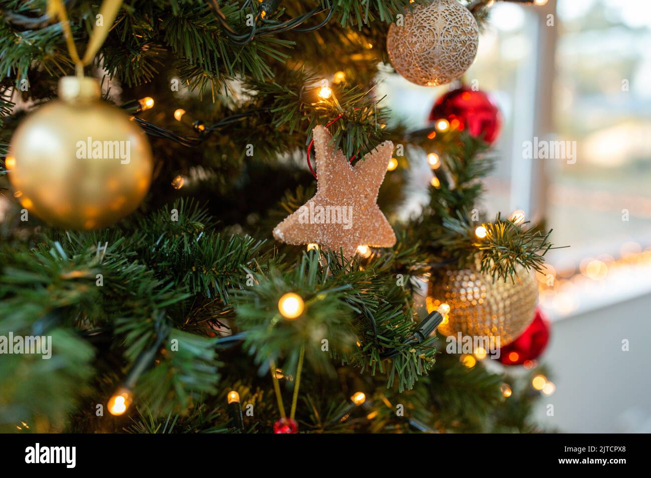 gingerbread star decoration on christmas tree Stock Photo - Alamy