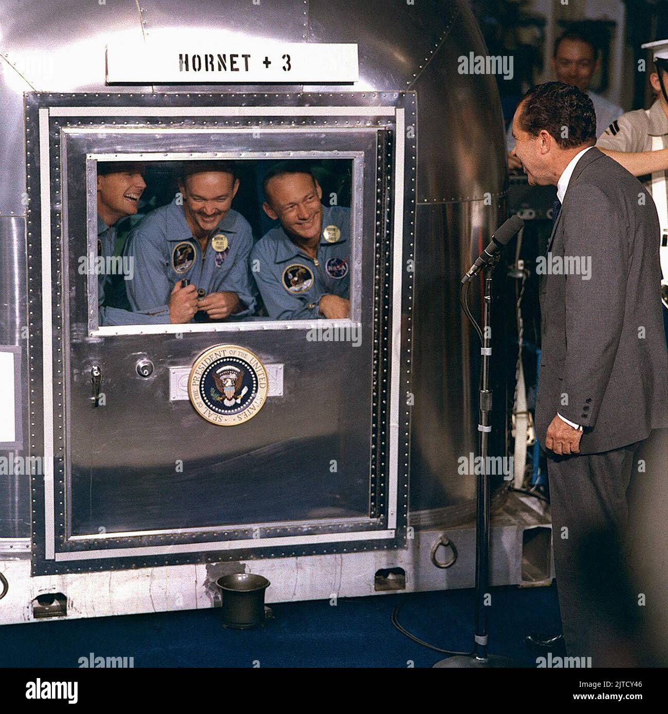 BUZZ ALDRIN, MICHAEL COLLINS, NEIL ARMSTRONG, RICHARD NIXON, IN THE ...