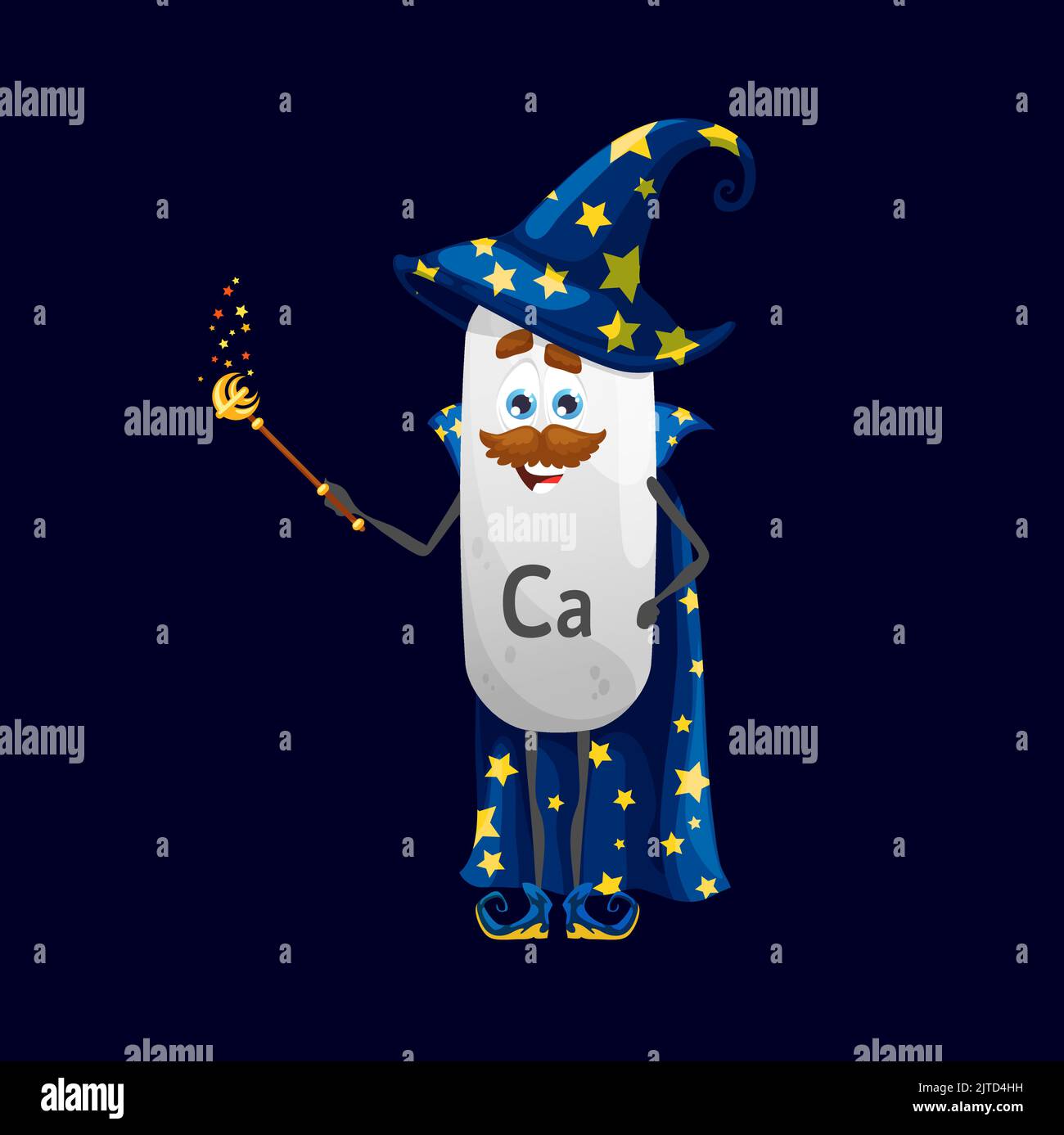 Cartoon calcium micronutrient wizard character. Isolated mustached ...