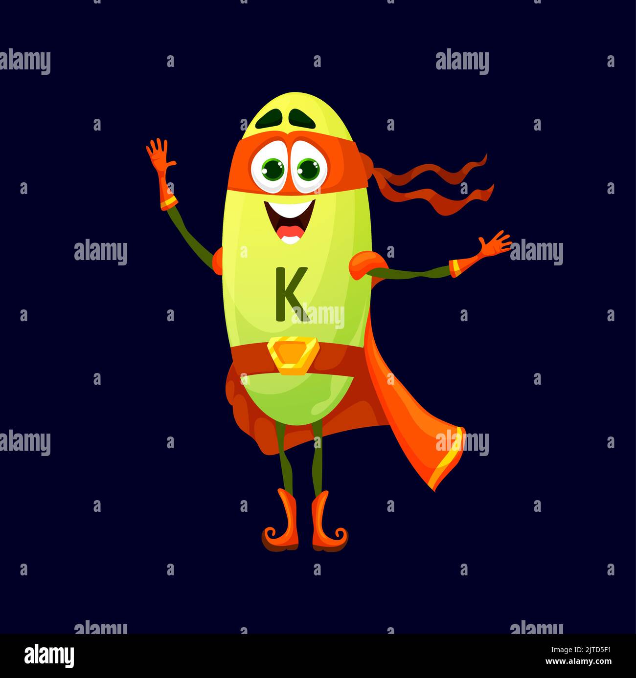 Cartoon potassium kalium superhero micronutrient character. Isolated ...