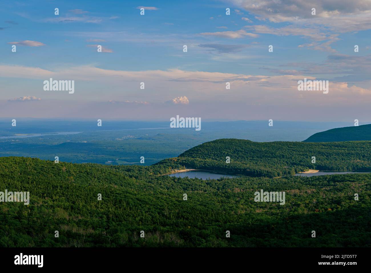 Panoramic view of Catskill mountains. North-South Lake and Hudson river ...
