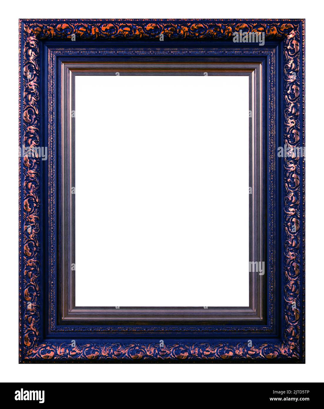 Antique blue and gold frame isolated on the white background Stock ...