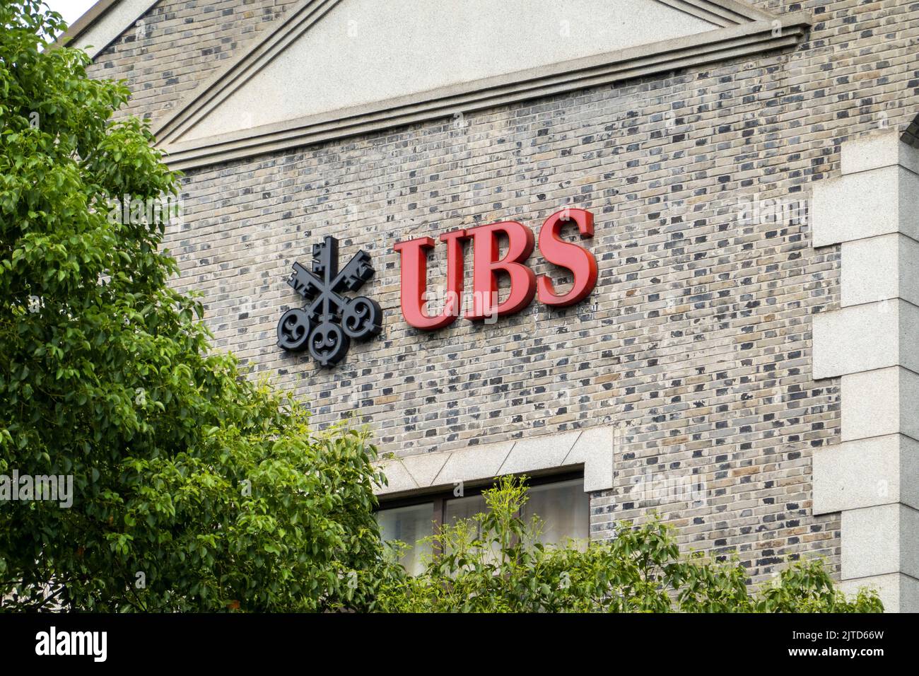 SHANGHAI, CHINA - AUGUST 29, 2022 - A UBS Swiss banking group branch is ...