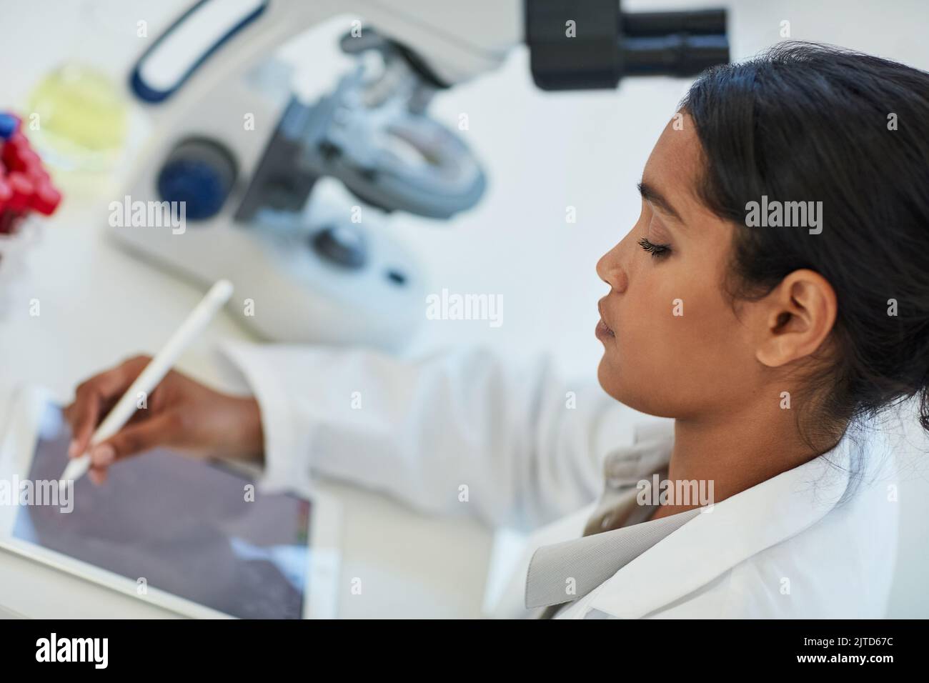 Finalising the results of her research. a young female scientist ...