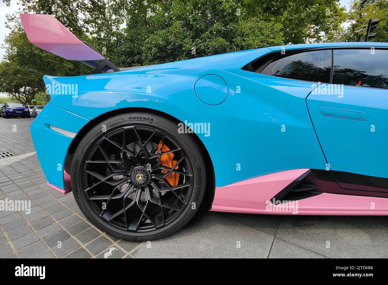 SHANGHAI, CHINA - AUGUST 29, 2022 - A Lamborghini supercar is parked at ...