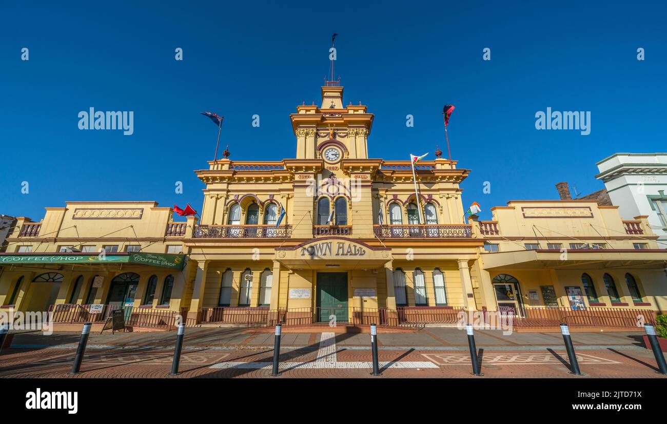 Front facade of the historic town hall in glen innes, new england, new ...