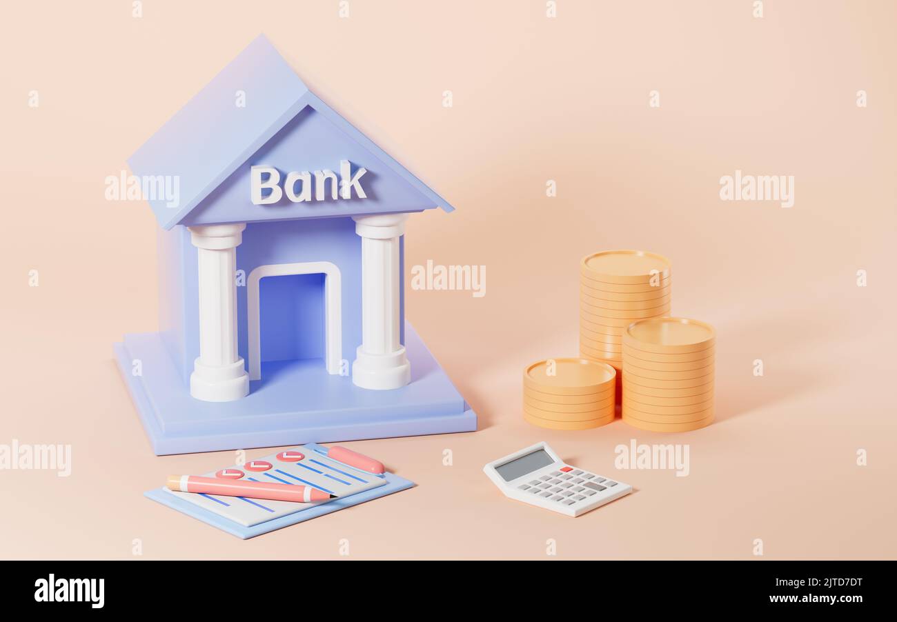 Bank and contract with orange background, bank deposit and withdrawal ...