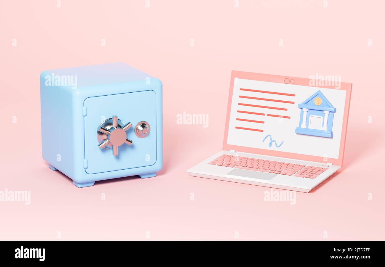 Online bank and save box with pink background, 3d rendering. Computer ...