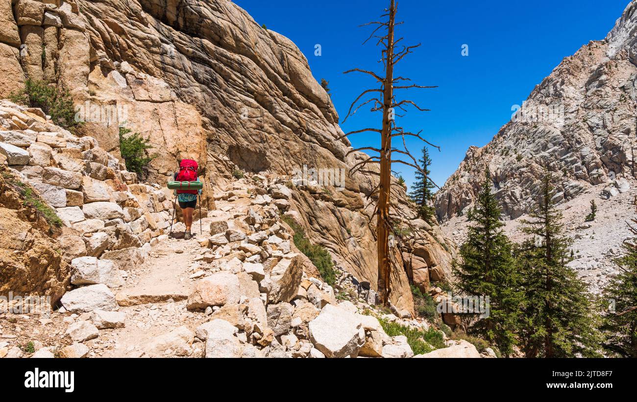 Hiker on the Mount Whitney Trail, John Muir Wilderness, California USA ...