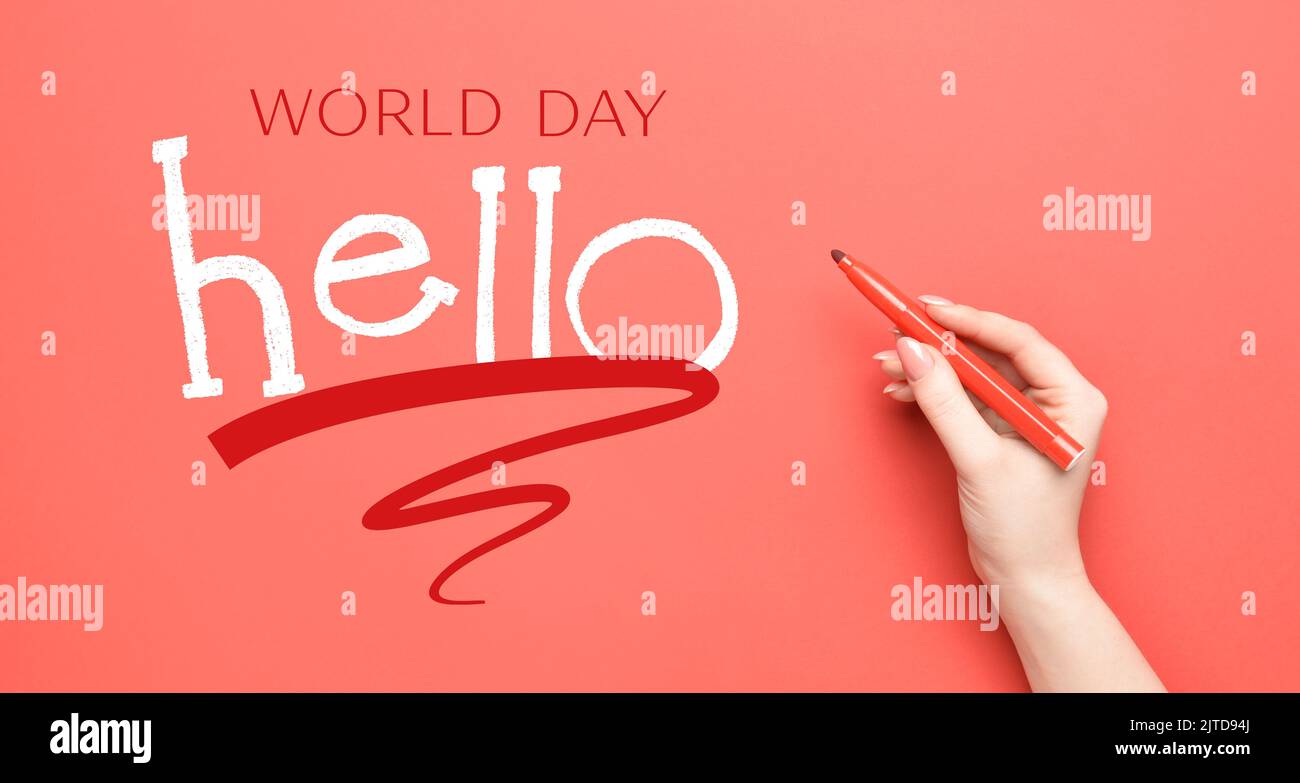 Red hello world hi-res stock photography and images - Alamy