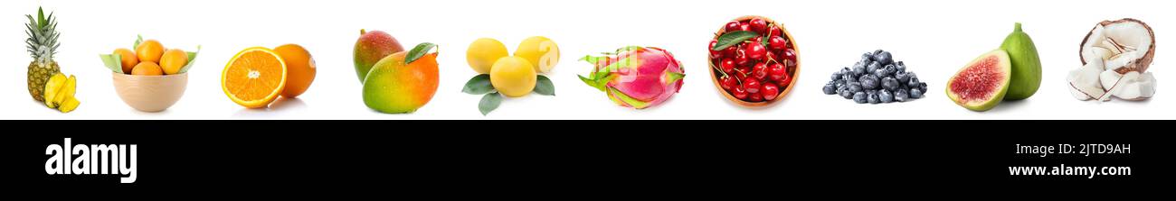 Set of different fresh fruits isolated on white Stock Photo - Alamy