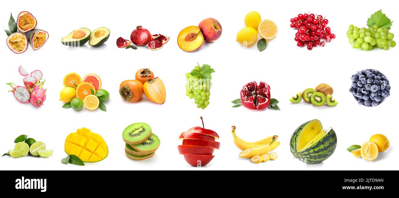 Set of different tasty fruits isolated on white Stock Photo - Alamy