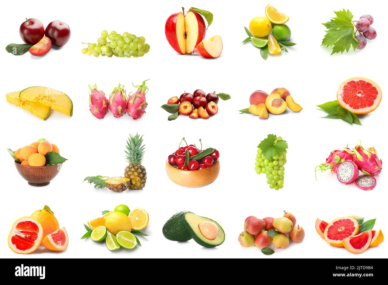 Set of different tasty fruits isolated on white Stock Photo - Alamy