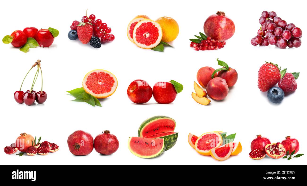 Set of different tasty fruits isolated on white Stock Photo - Alamy
