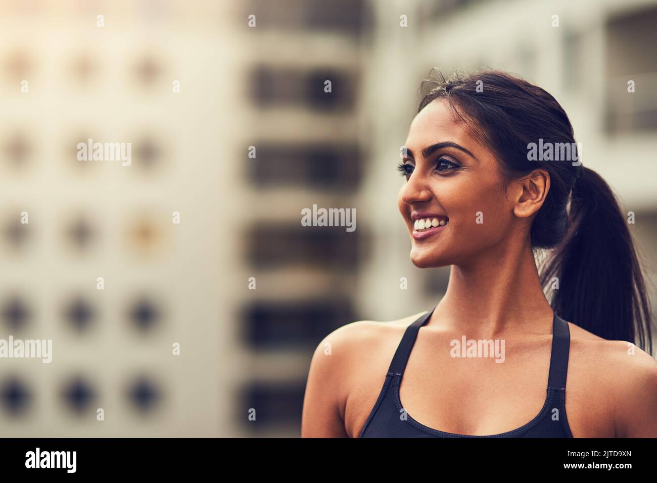 Daily physical activity is the key to a long life. a beautiful young ...