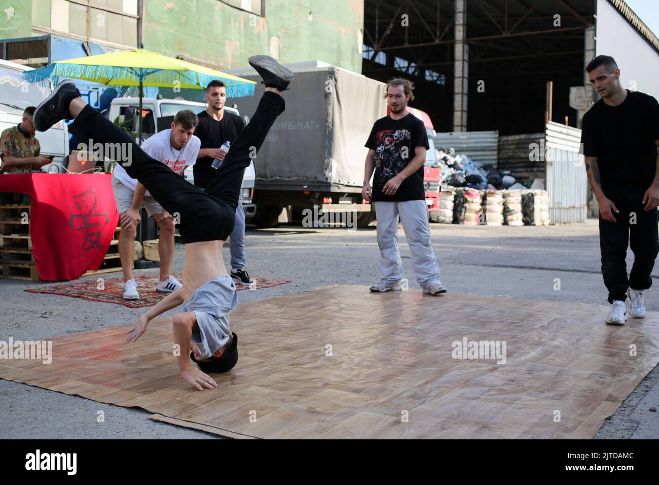 Teenagers are seen dancing to hip-hop music during the festival. The ...