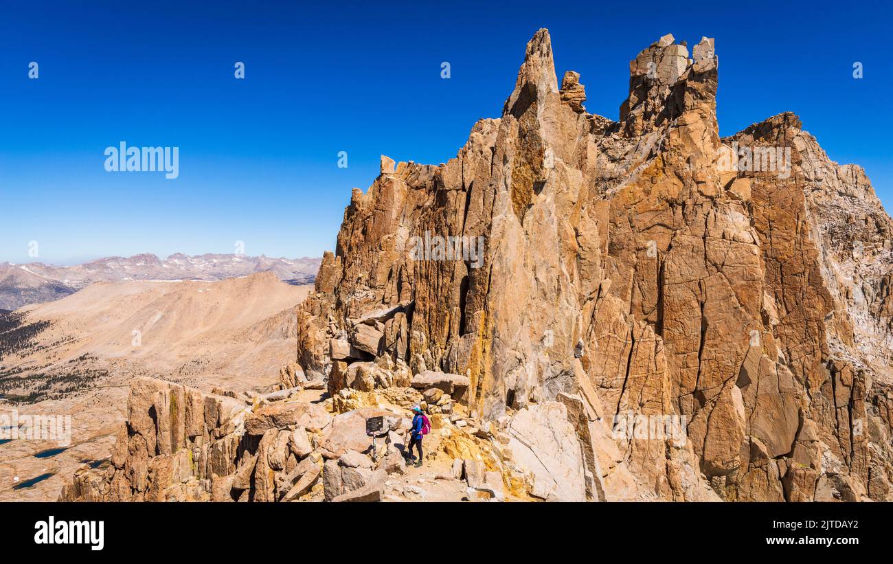 Hiker on the Mount Whitney Trail at Trail Crest, Sequoia National Park ...
