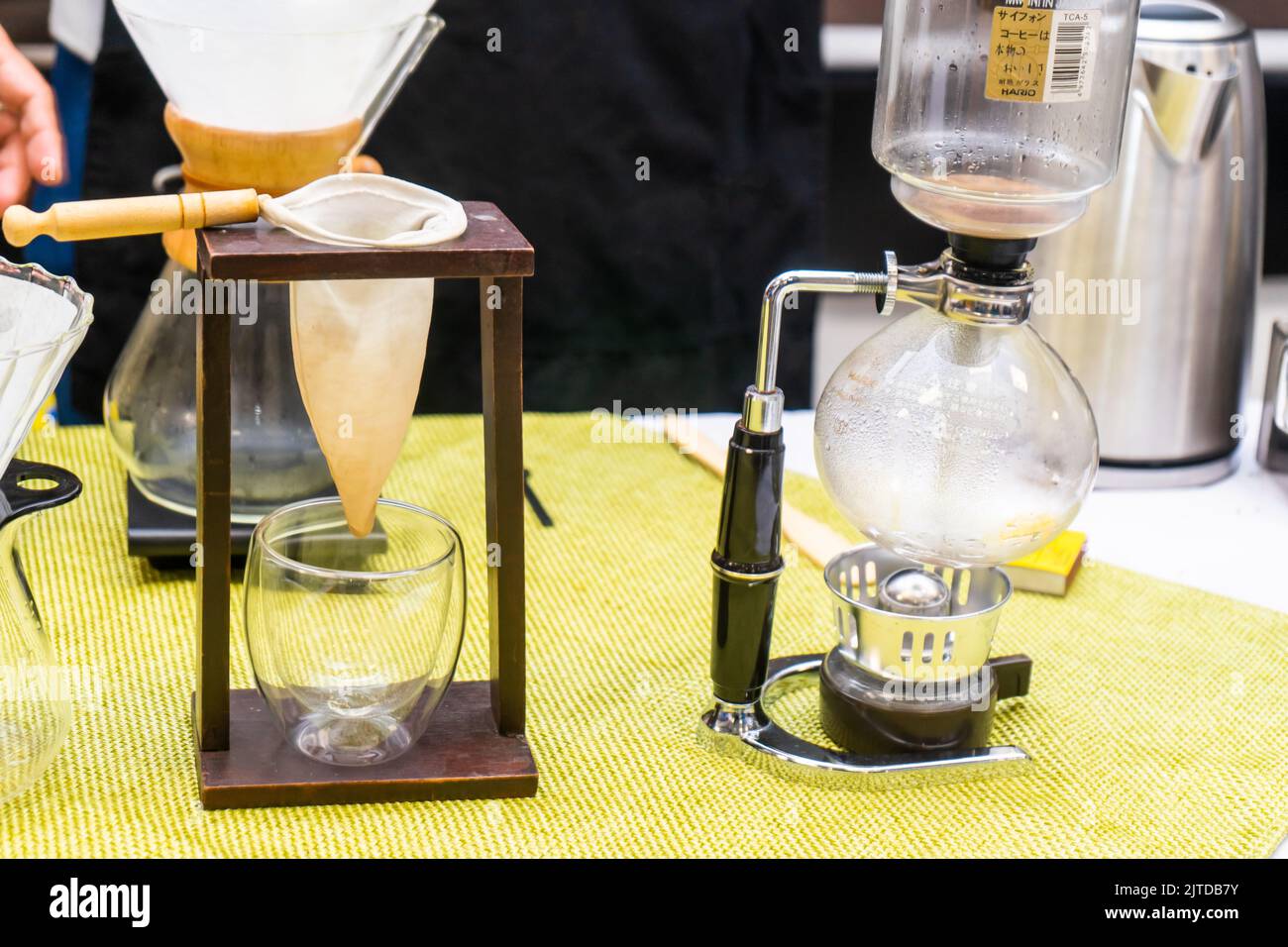 Glass utensils to prepare coffee in a professional way in a cupping ...