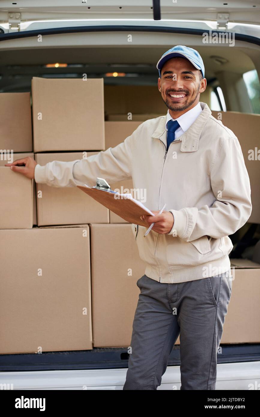 Trust me for fast and accurate delivery. Portrait of a friendly ...