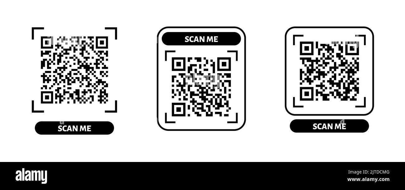 Scan me QR code design. QR code for payment, text transfer with scan me button. Vector ...
