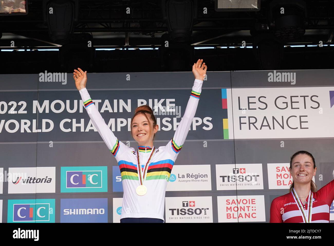 France, 28/08/2022, BURQUIER Line during Podium UCI Mountain Bike World ...