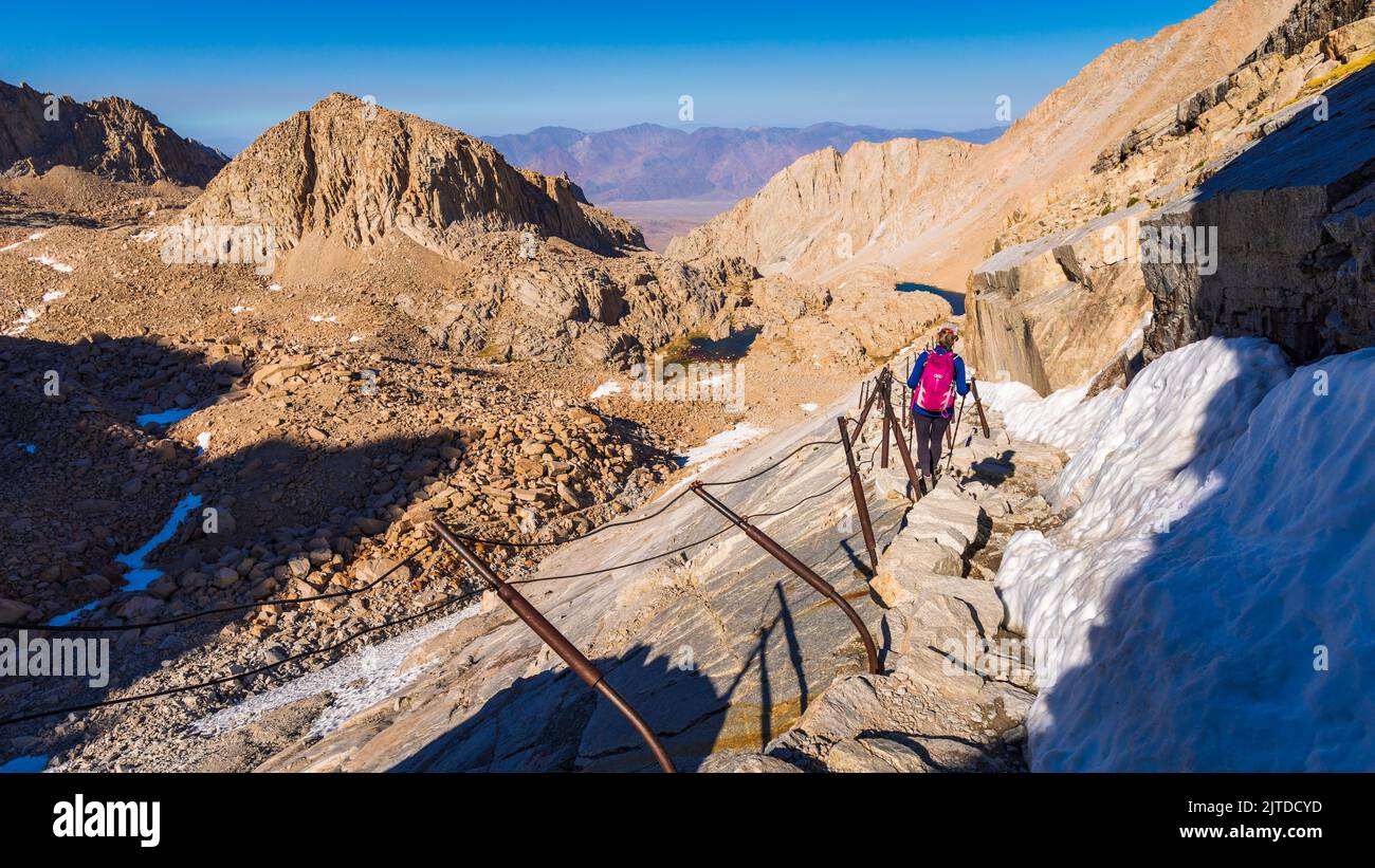 Hiker on the switchbacks on the Mount Whitney Trail, John Muir ...
