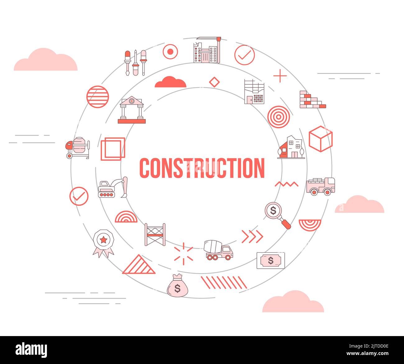 construction concept with icon set template banner and circle round ...