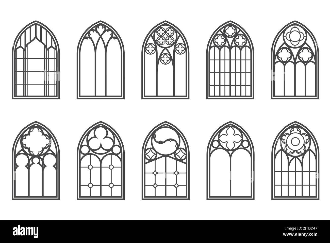 Church medieval windows set. Old gothic style architecture elements ...