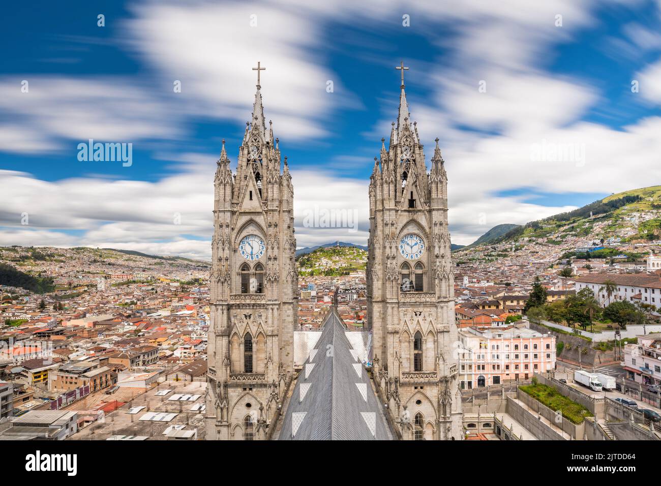 Basilica del Voto Nacional and downtown Quito in Ecuador Stock Photo ...