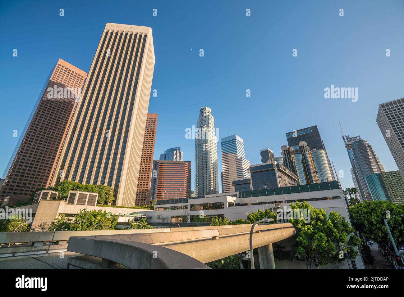 Downtown Los Angeles skyline with blue sky Stock Photo - Alamy