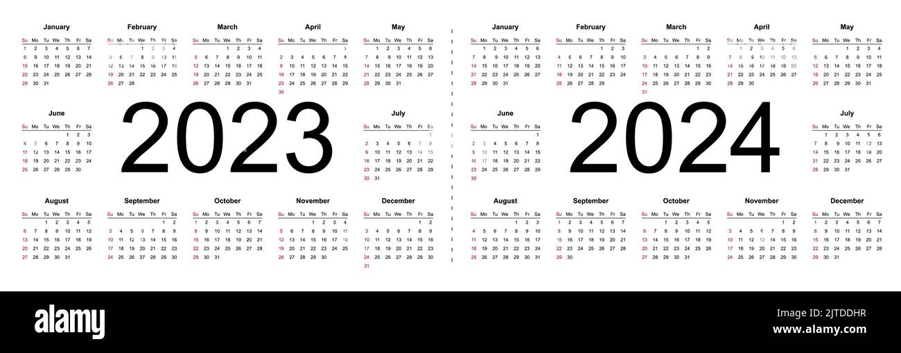 Simple editable vector calendars for year 2023 2024. Week starts from ...