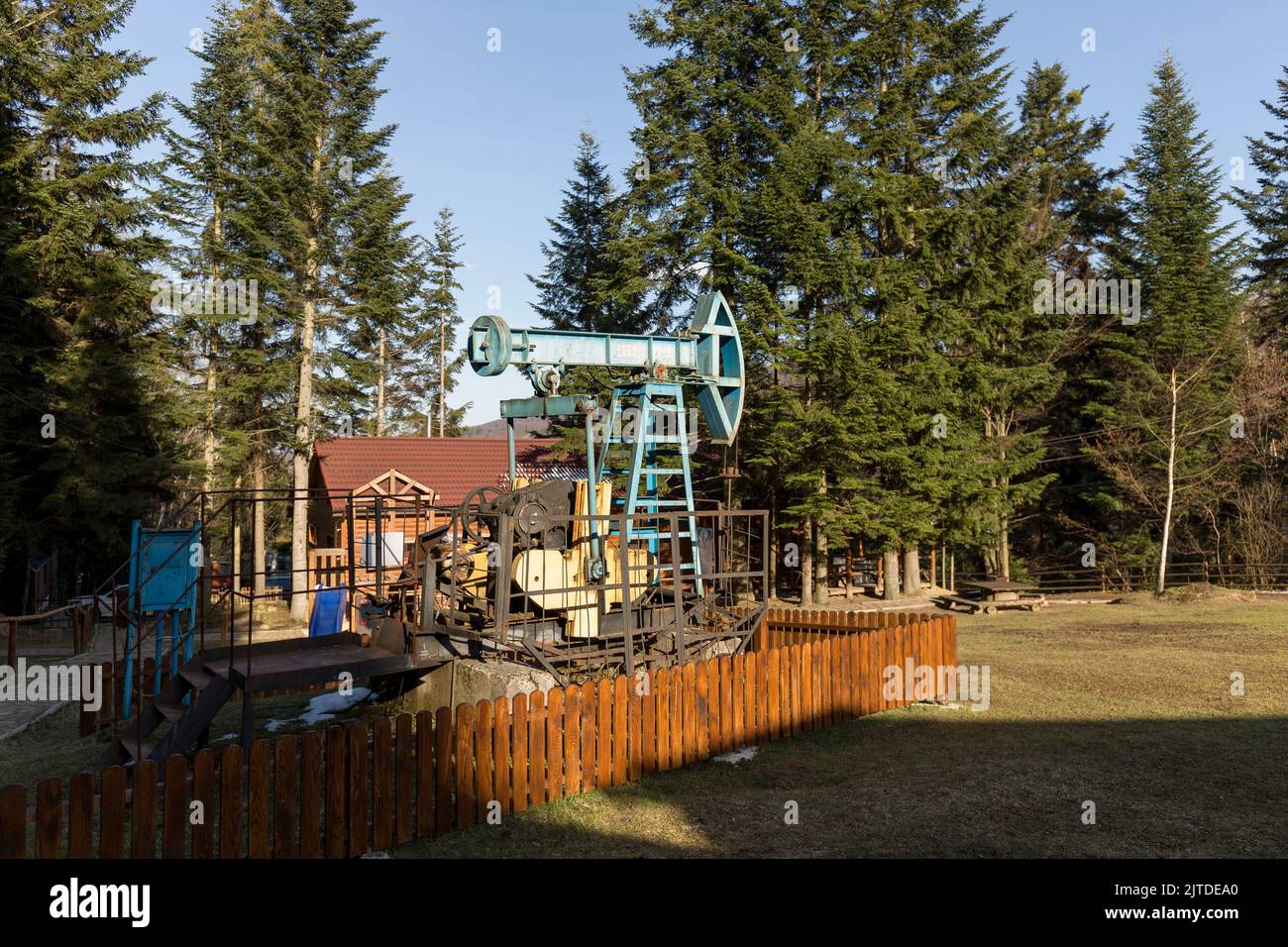 Oil rolling pin. An old oil rolling mill on the outskirts of the city ...