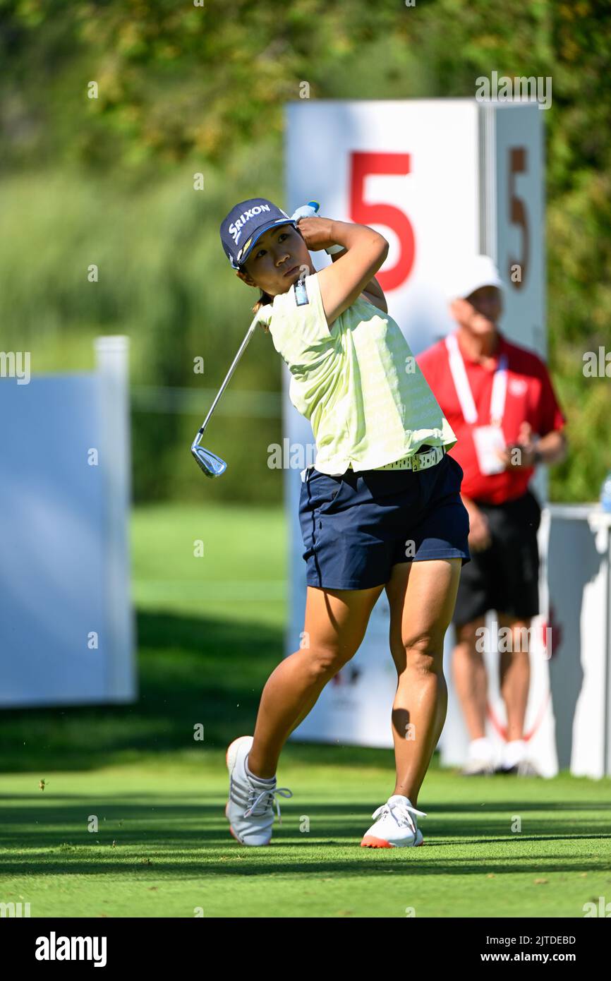 OTTAWA, ON - AUGUST 28: Nasa Hataoka (JPN) watches her tee shot on 5 during Rd4 of the 2022 CP ...