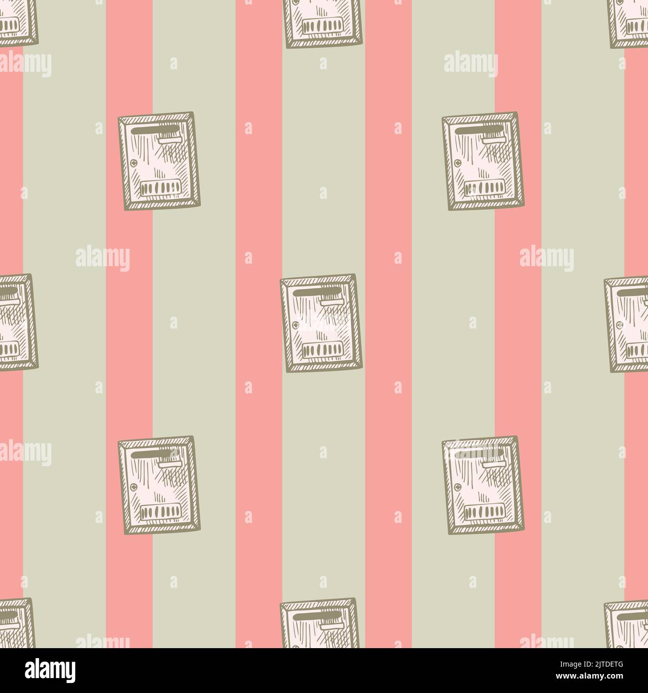 Mailbox engraved seamless pattern. Vintage letterbox in hand drawn ...