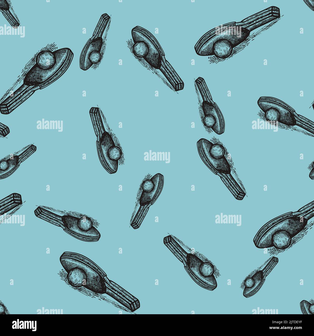 Ping pong racket engraved seamless pattern. Vintage sport elements in ...