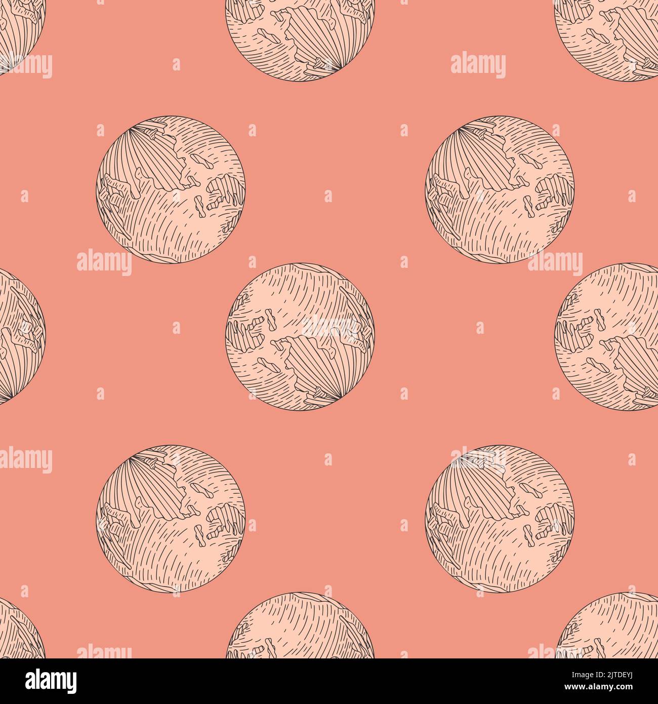 Planet earth engraved seamless pattern. Vintage sphere of world in hand ...