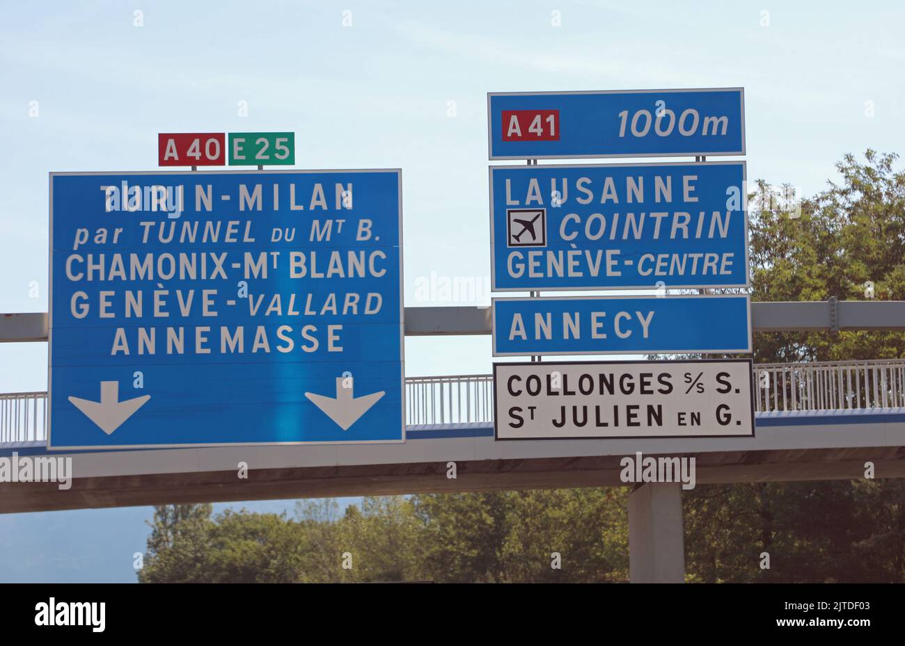 Crossroads of the French motorway with directions to reach the cities ...