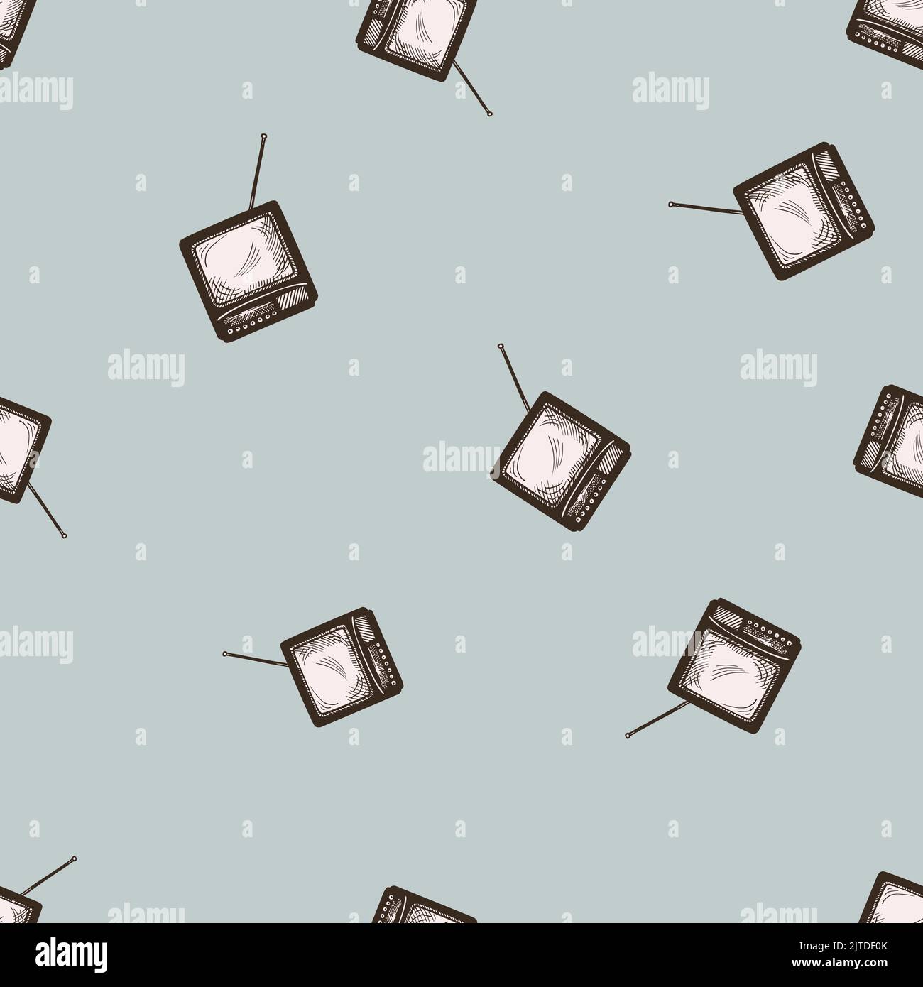 Retro TV with antenna engraved seamless pattern. Vintage television in ...