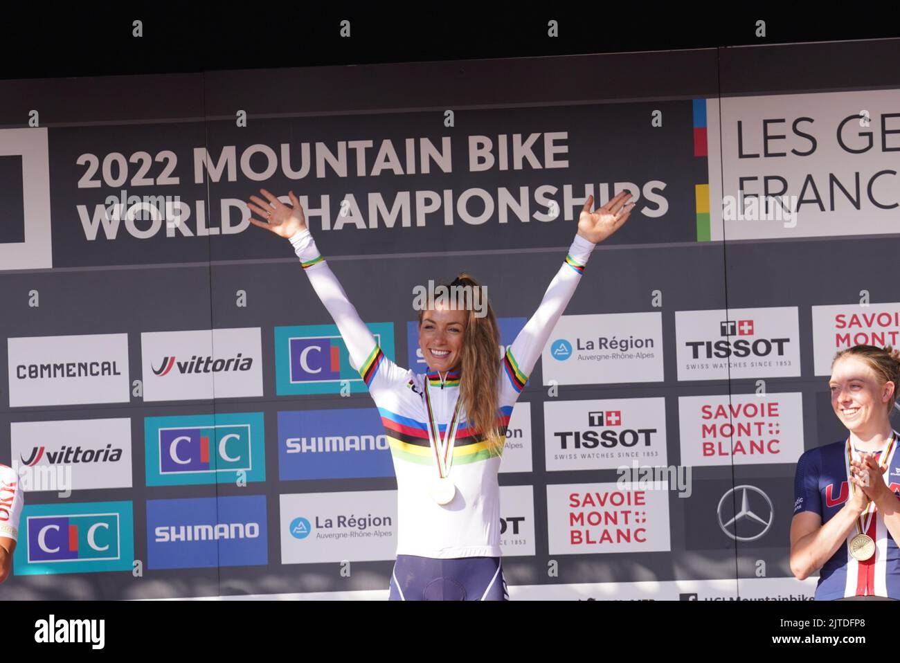 France, 28/08/2022, FERRAND PREVOT Pauline during Podium UCI Mountain ...