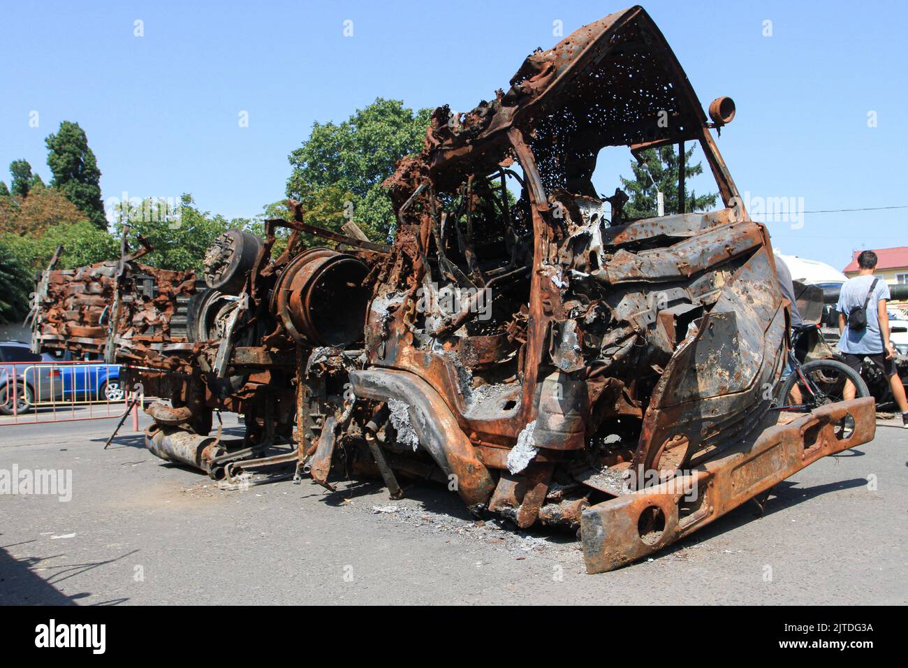 Odessa, Ukraine. 27th Aug, 2022. A view of a burned-out KAMAZ truck ...