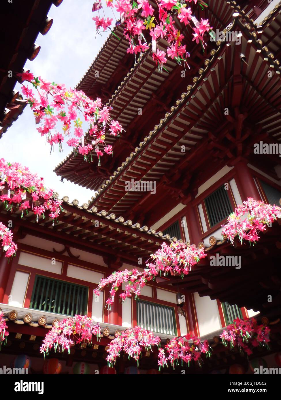 Temple covered in pink flowers Stock Photo - Alamy
