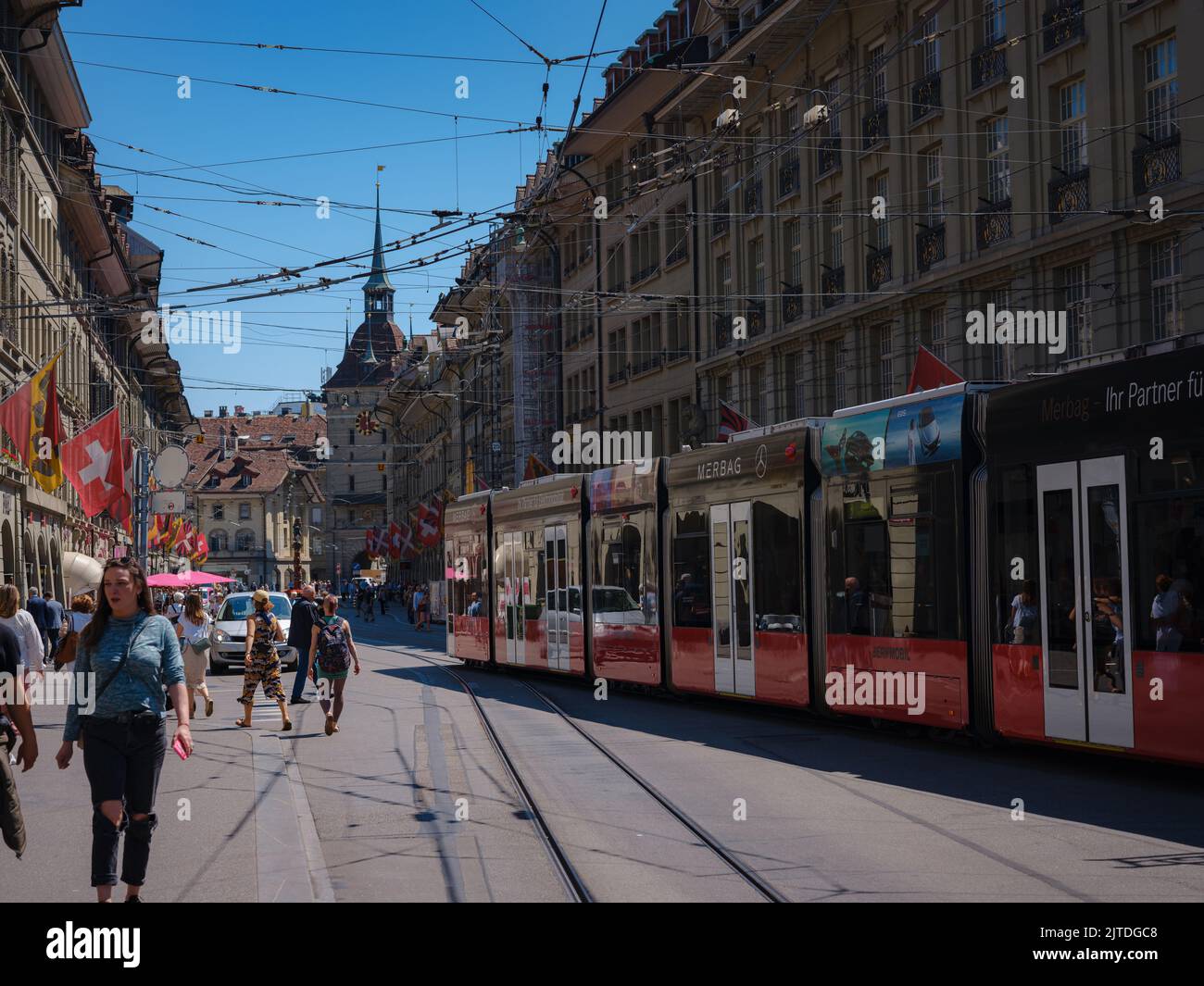 Bern, Switzerland - July 6 2022: public transport in the city. Tram ...