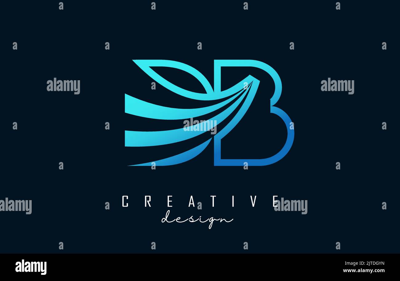 Outline blue letter DB d b logo with leading lines and road concept ...
