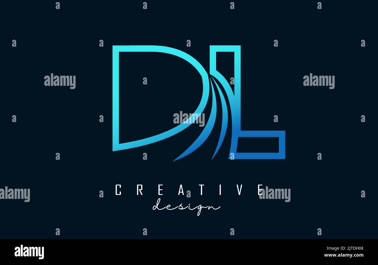 Outline blue letter DL d l logo with leading lines and road concept ...