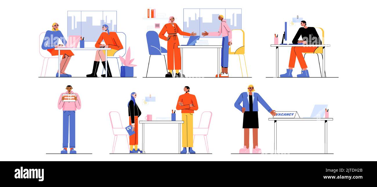 Hr, job interview in office, employee talk with candidates, people ...