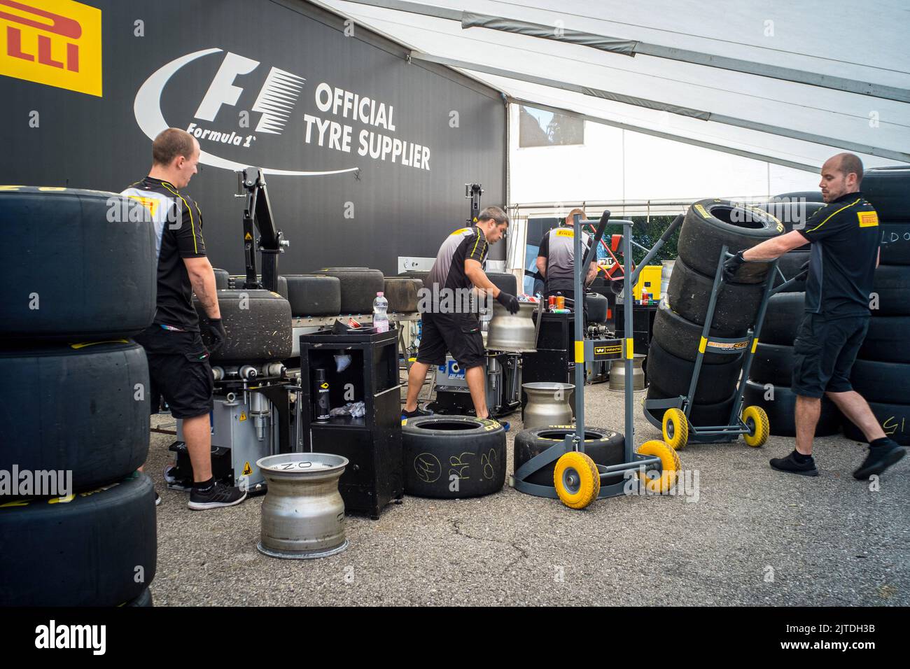 Pirelli teams at work during the 2017 Italian Grand Prix in Monza ...