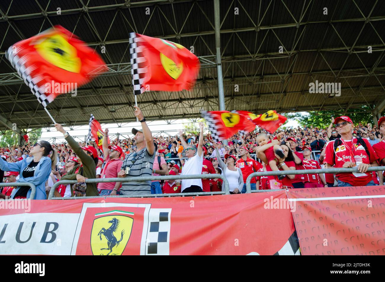 Scuderia Ferrari flags seen in the grandstand at the start of the 2017 ...