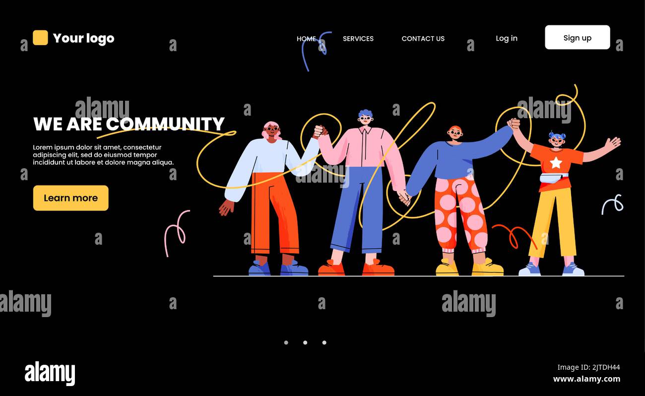 We are community landing page. Happy people holding hands together ...